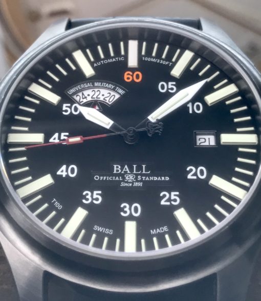 BALL Fireman Night Train Universal Military Time GMT 43mm DLC Swiss ...