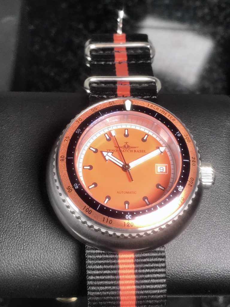 Zeno-Watch Basel Deep Diver Tachymeter 500m Orange Dial 46mm Swiss ETA ...