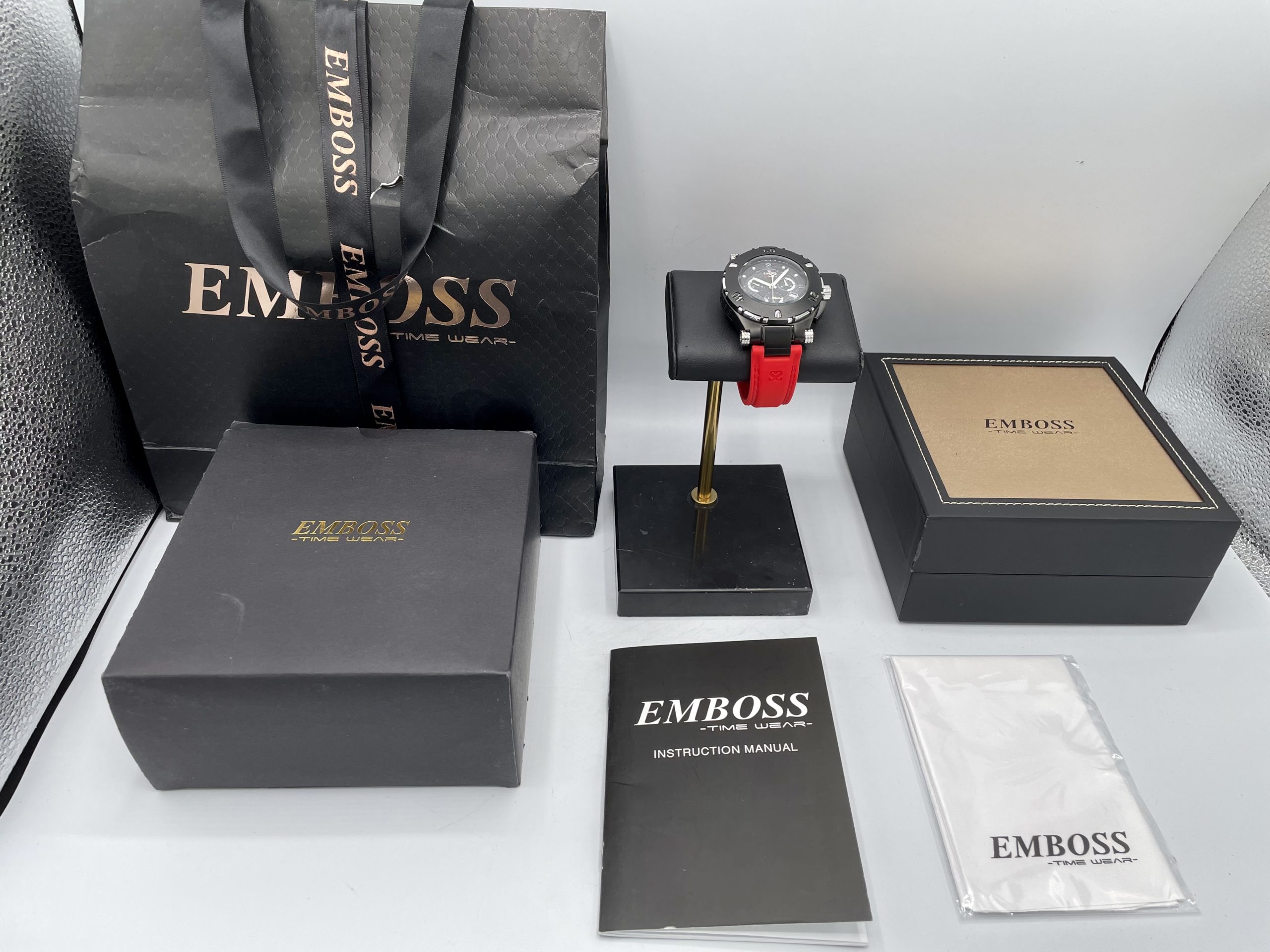 Emboss Time Wear Atlantic Chronograph Diamond Coated Black Steel Swiss ...