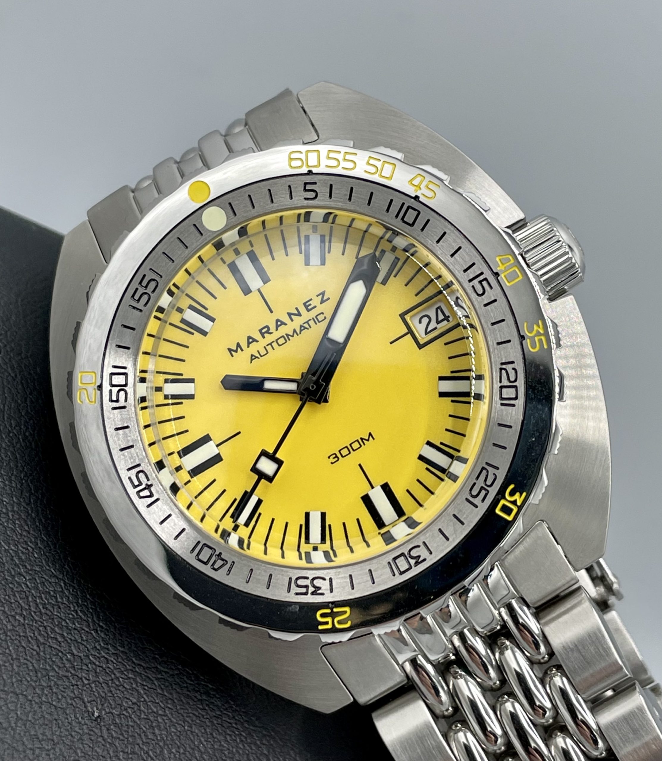 NEW MARANEZ SAMUI VINTAGE 300M DIVER YELLOW DIAL AUTOMATIC STAINLESS ...