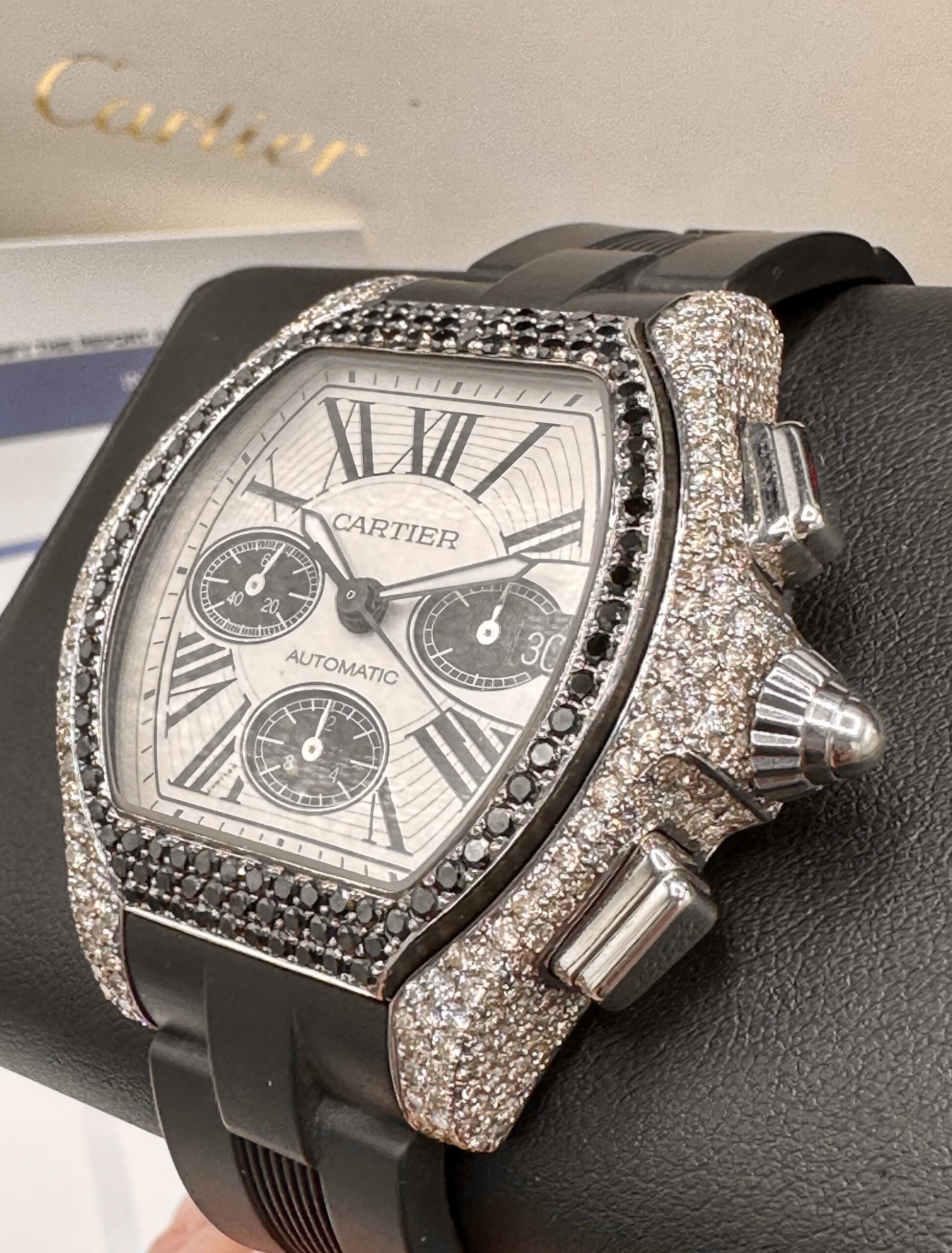 Cartier Roadster XL Chronograph Panda Dial 8 Carats GAI Certified ...