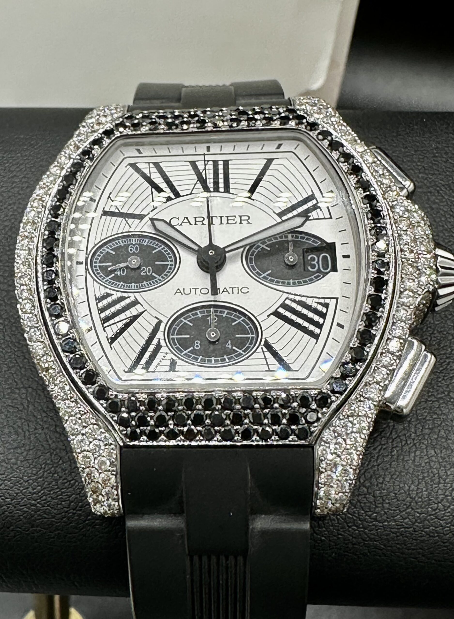 Cartier Roadster XL Chronograph Panda Dial 8 Carats GAI Certified ...