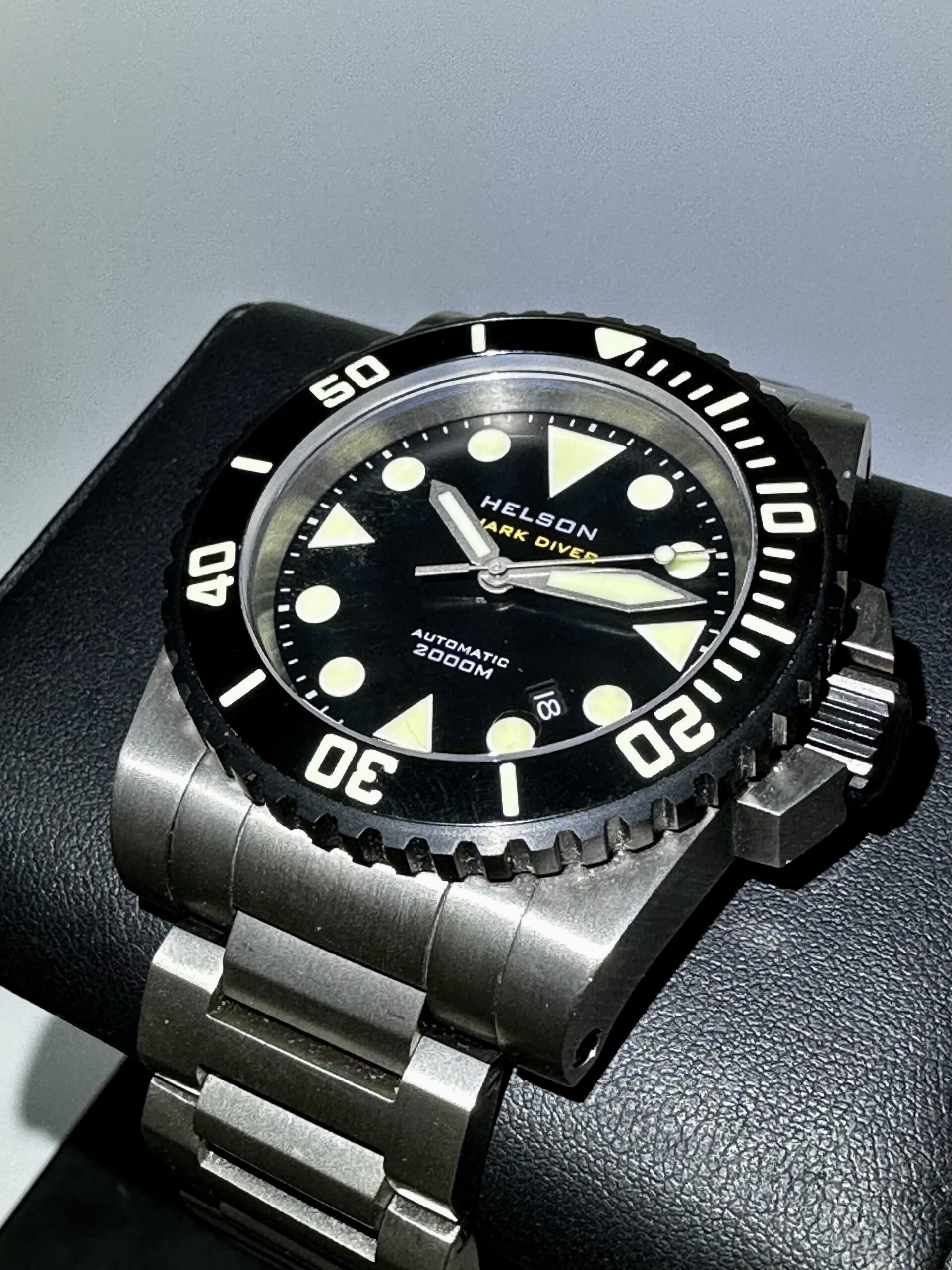 HELSON SHARK DIVER TITANIUM 2000m Black Dial Black Bezel 45mm AUTOMATIC ...