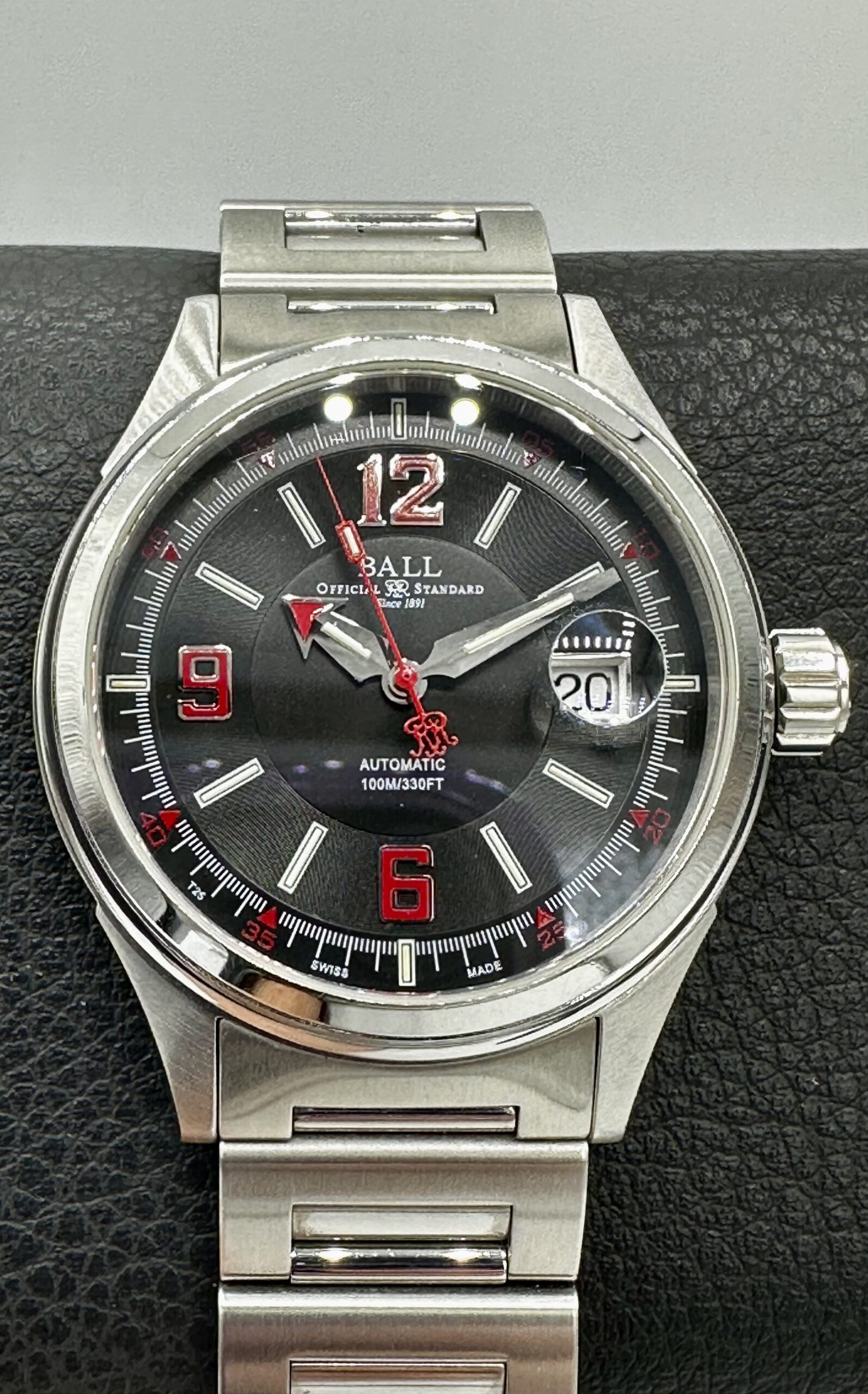 Ball Fireman Racer Black Red 40mm Swiss Automatic Polished Steel 100m ...