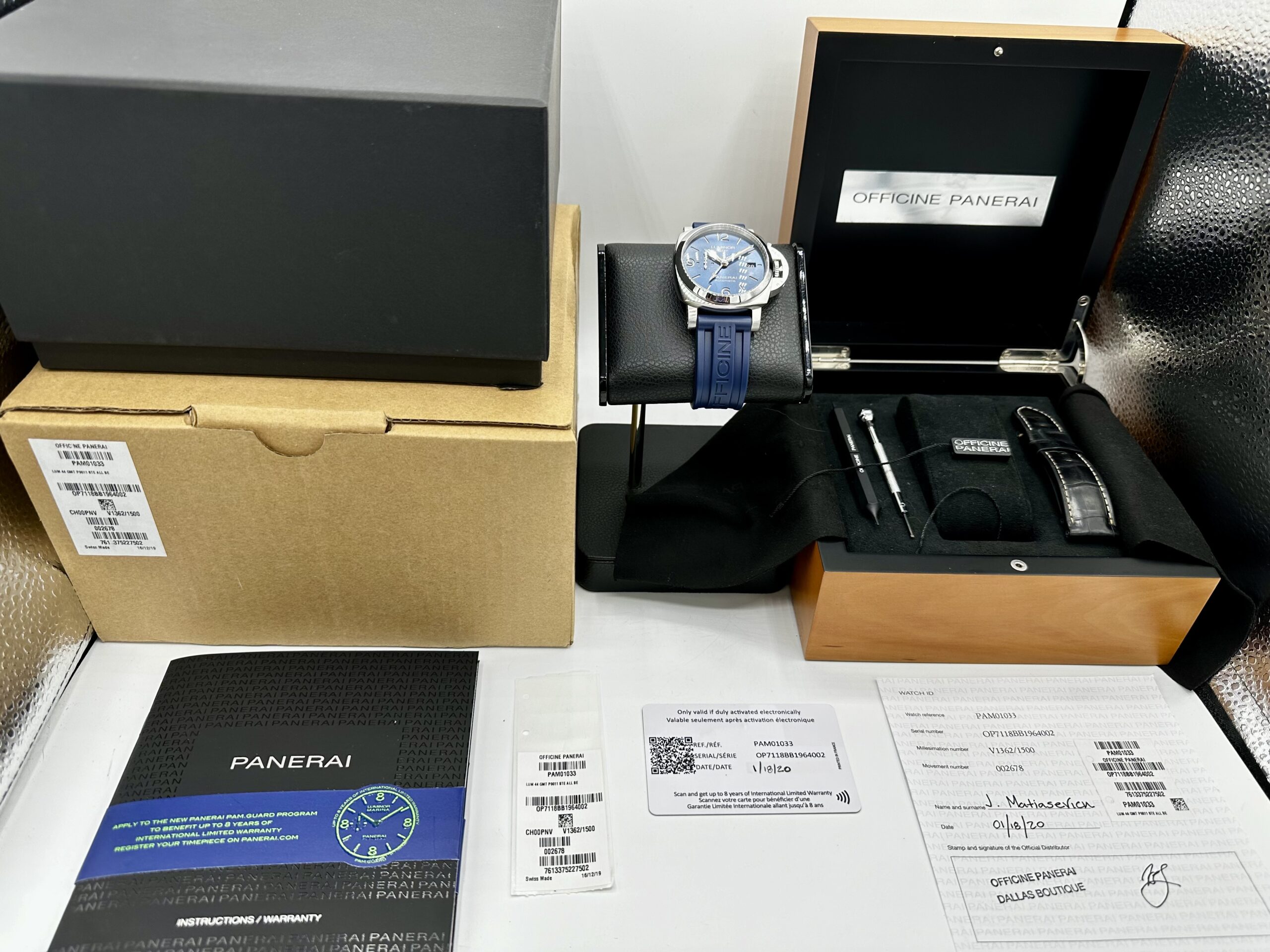 Panerai Luminor 1950 GMT Pam01033 Sunburst Blue Sandwich Dial 44mm Pam ...